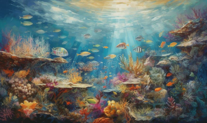 Underwater Landscape Painting Stock Illustration - Illustration of ...