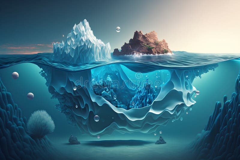 Underwater Landscape with Rocks and Ocean Waves. 3d Render Illustration ...