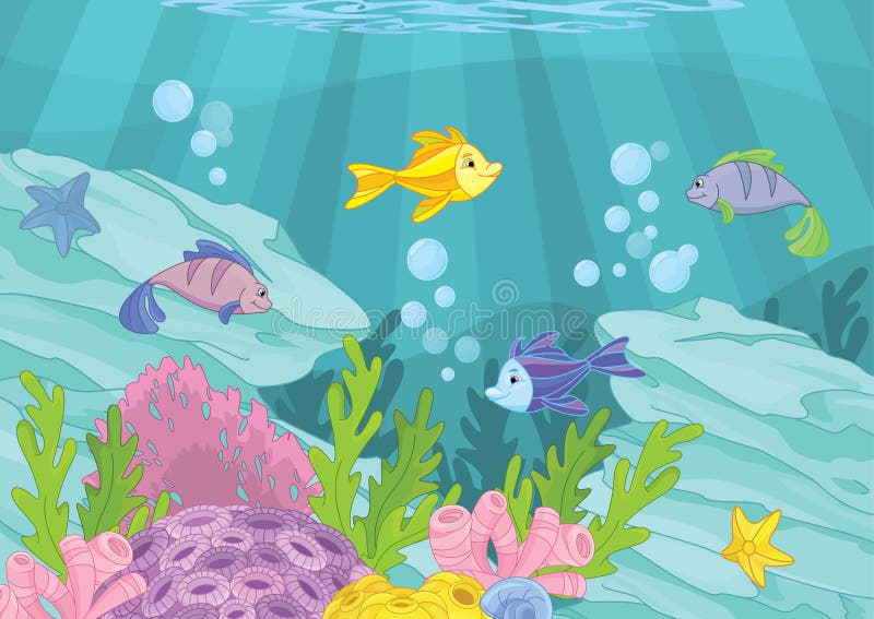 Underwater World with Fish Landscape Stock Vector - Illustration of ...