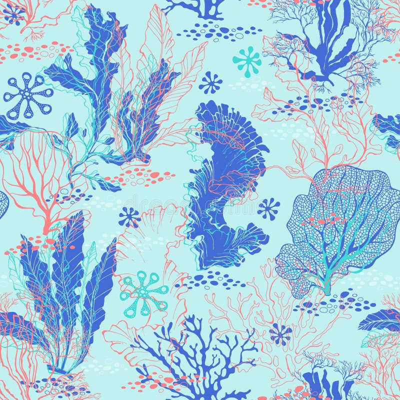 Seamless Pattern with Underwater Plants. Bright Sea Illustration. Stock ...