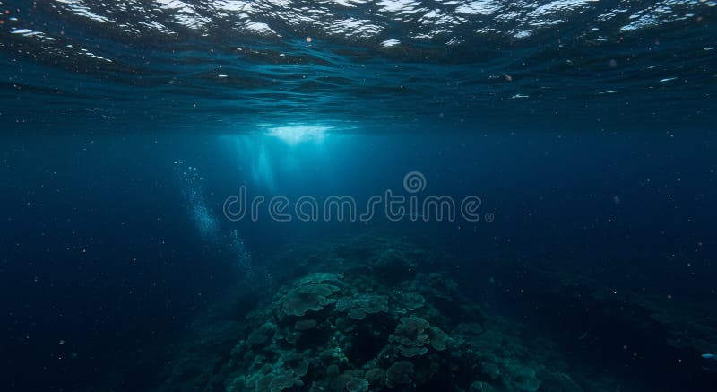 Underwater Light Rays and Coral Reef Beneath the Ocean Surface Stock ...