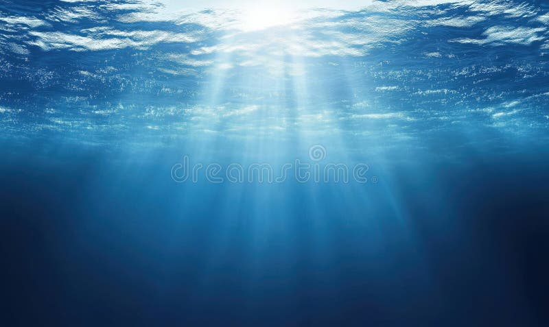 Underwater Light Rays Illuminating Deep Blue Ocean Surface Stock Photo ...