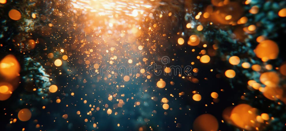 Underwater Light Rays Illuminating Floating Particles in Serene Ocean ...