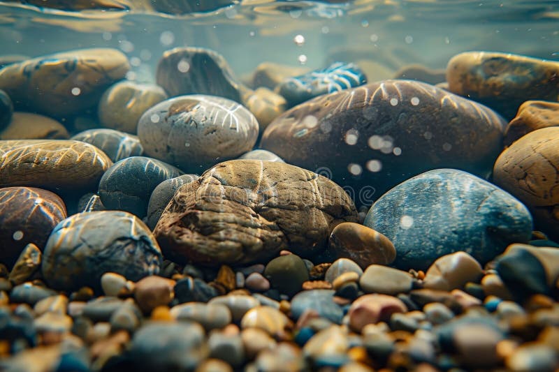 Underwater Light Reflections on Smooth River Stones, Textured ...