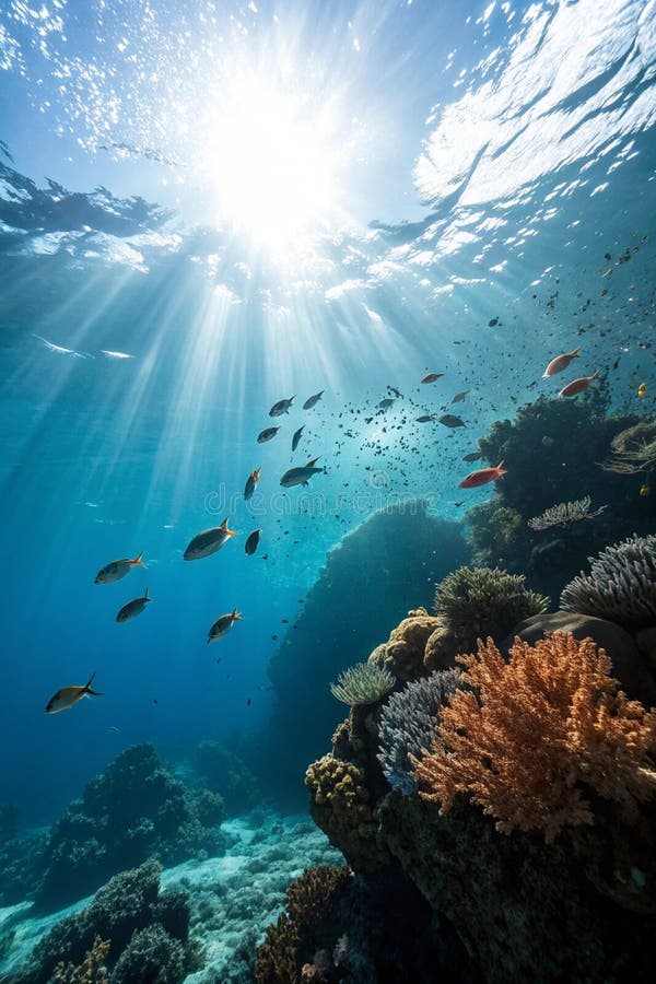 Underwater Light Scene, Sun and Shadow Stock Illustration ...