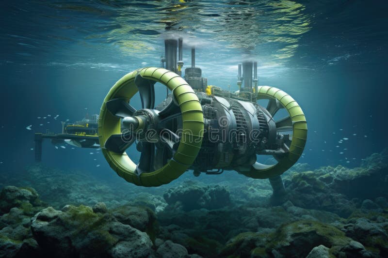 Underwater Maintenance of Marine Energy Turbines Stock Illustration ...