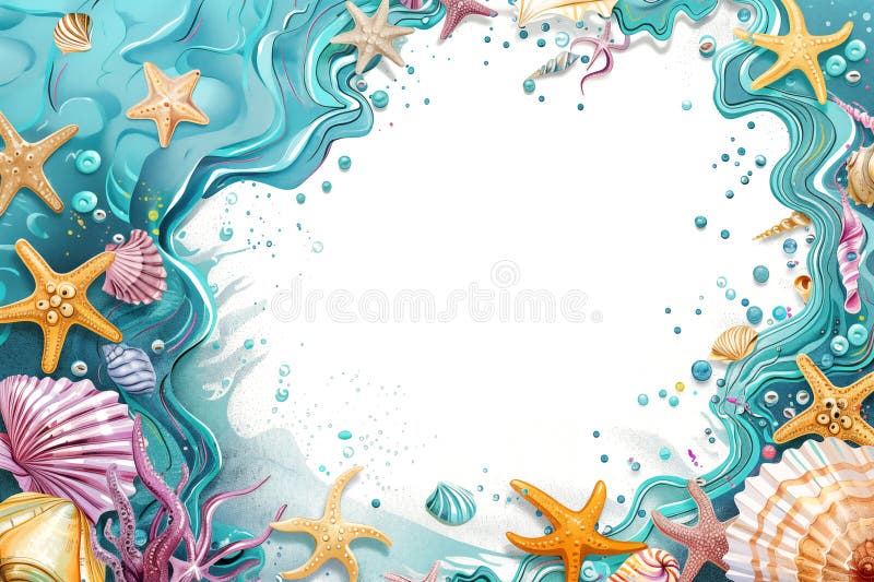 Underwater Marine Frame with Starfish and Seashells Swirling Around ...