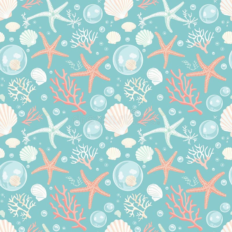 Underwater Marine Sea Life with Seashells, Starfish, and Seaweed Banner ...