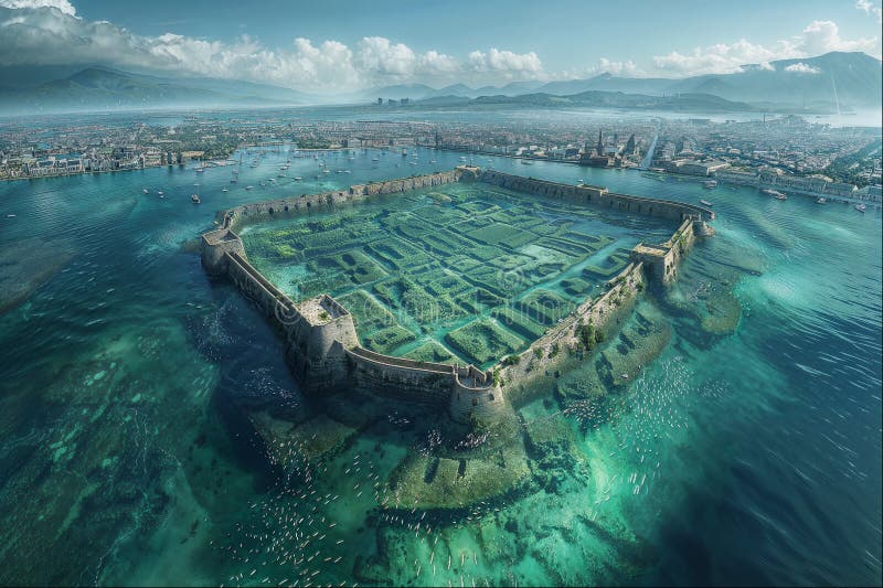 Underwater Maze Resembling an Ancient Fort Structure, AI-generated ...