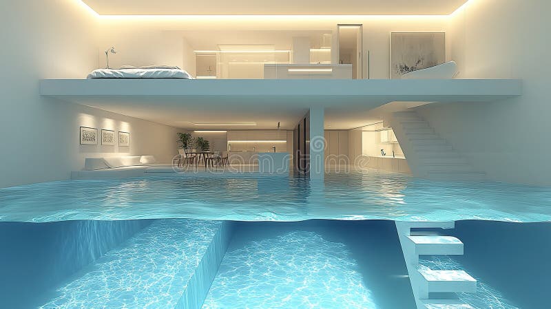 Underwater Modern Home Interior, Pool, Architectural Design Stock ...