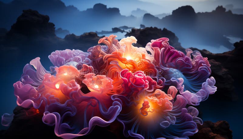 Underwater Nature Abstract Blue Reef, Fractal Wave, Water Smoke Generated by AI Stock Image ...