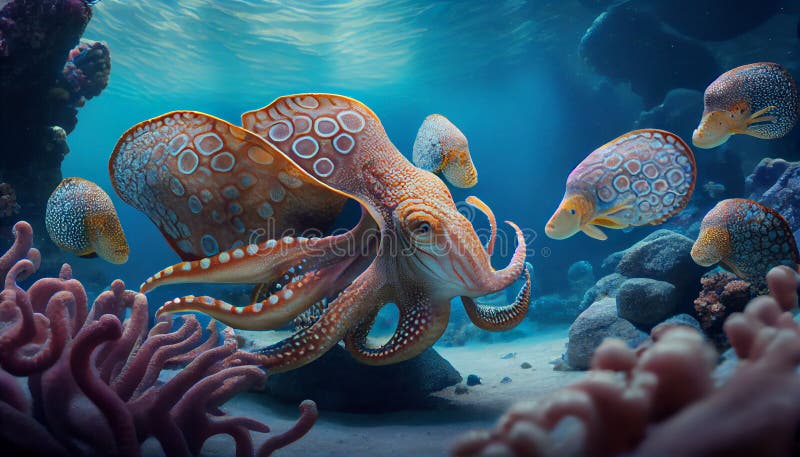 Underwater Nature Blue Sea with Multi Colored Fish ,generative AI Stock ...