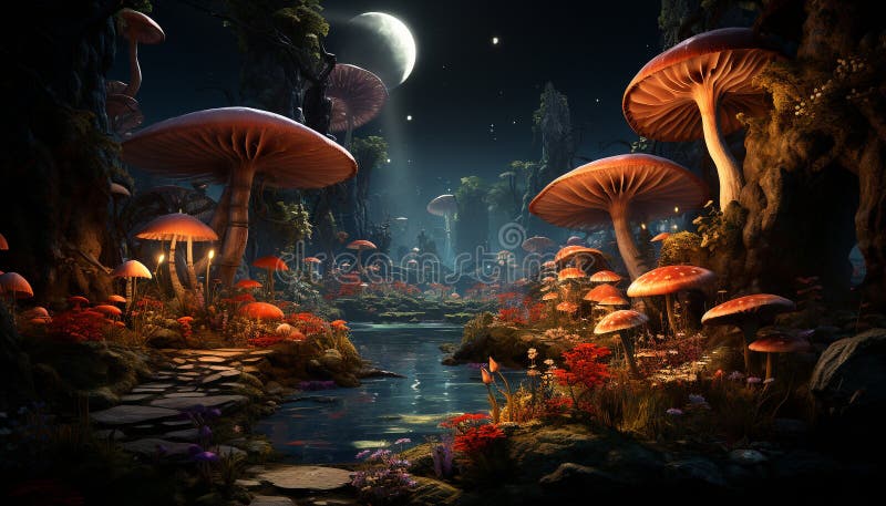 Underwater Night Mysterious Toadstool Fish in Uncultivated Forest ...