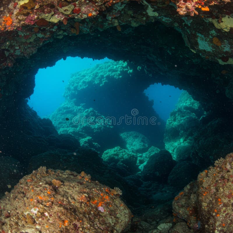 Underwater Ocean Cave with Blue Light and Coral Stock Illustration ...