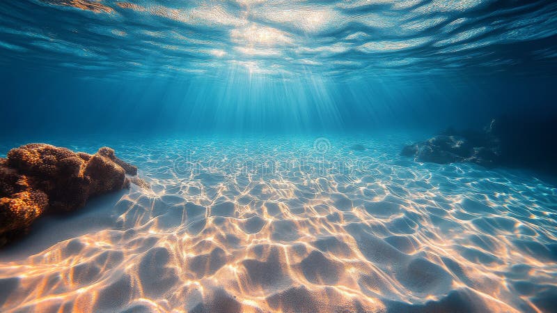 Underwater Ocean in Clean and Clear Water with Sunlight from the ...