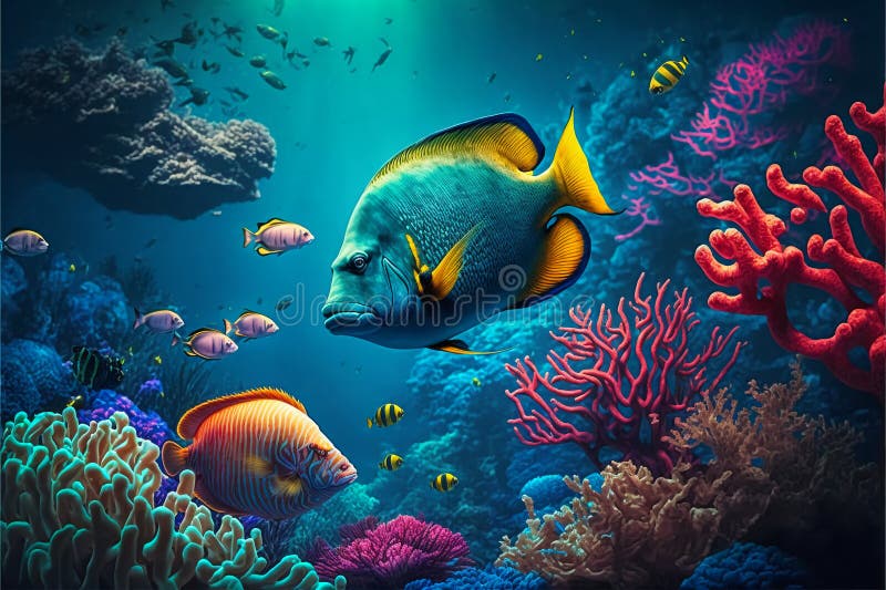 Underwater Ocean with Coral Reefs and Colorful Fish, Generated Ai Stock ...
