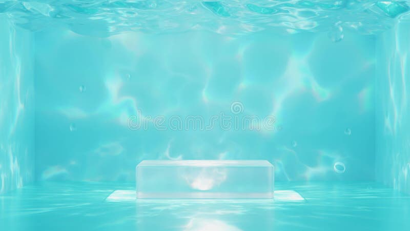 Underwater Ocean with Cube Podium Empty, Reflect Sunlight on Surface ...