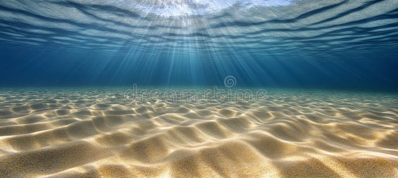 Underwater Ocean Floor, Sand Ripples, Sun Rays Shining through the ...