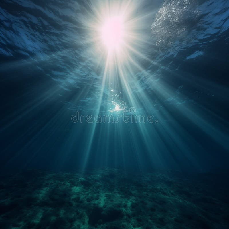 An Underwater Ocean Illustration Showing Sun Rays Shining through the ...