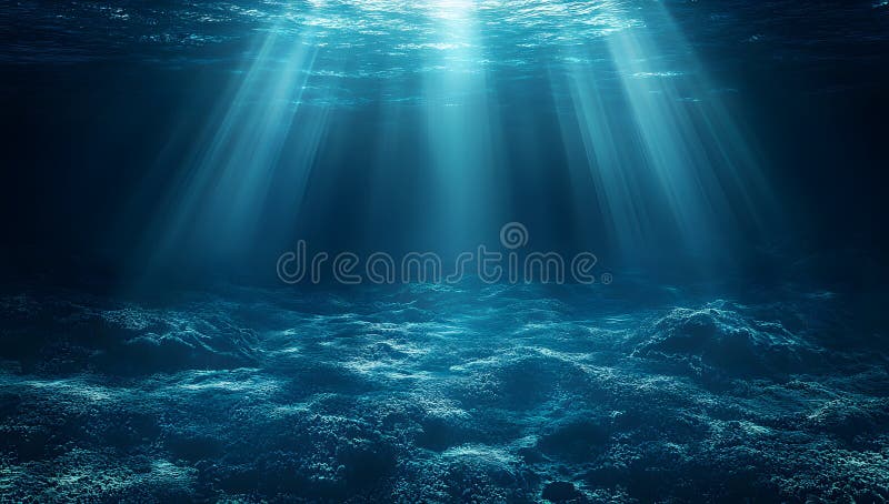 Underwater Ocean Scene with Sunlight Rays and Deep Sea Floor Tranquil ...