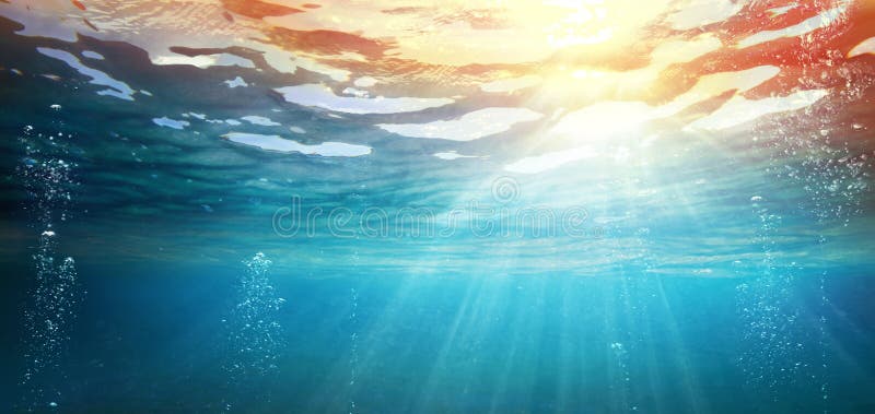 Underwater Ocean with Sunset - Abyss with Sunlight Stock Photo - Image ...