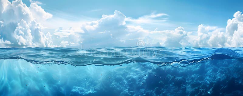 Underwater Ocean View with Sky and Clouds Stock Illustration ...