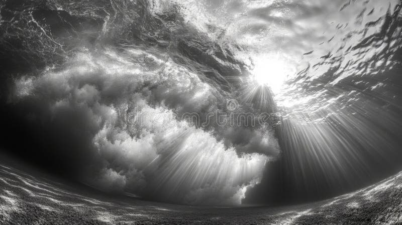 Underwater Ocean Wave Sunbeams Black and White Stock Illustration ...