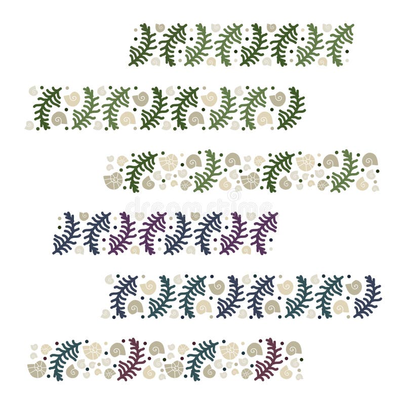 Sea Fern and Snail Conch Ornaments Stock Vector - Illustration of ...