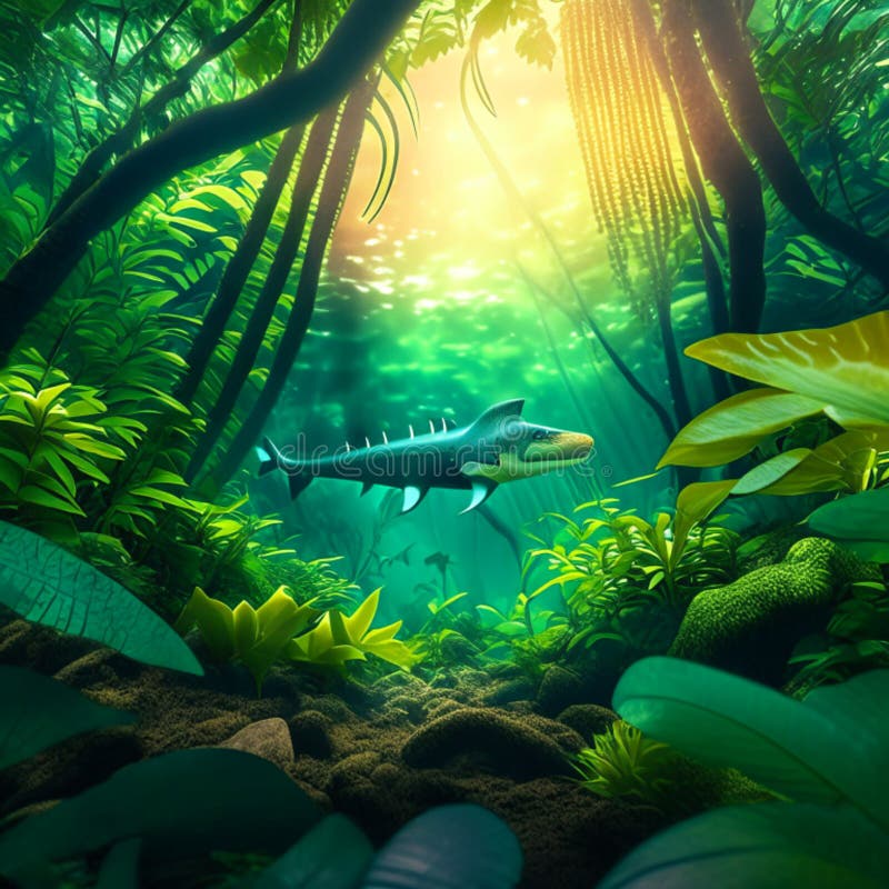 Tropical Fish in the Forest. Panoramic View Stock Illustration ...