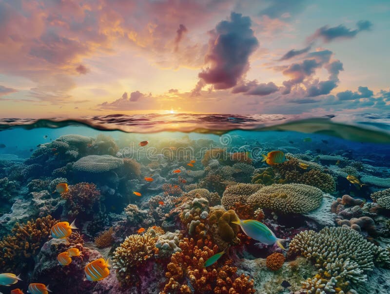 Underwater Paradise at Sunset Stock Image - Image of ecosystem, ecology ...
