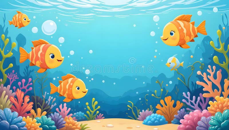 Underwater Paradise: Vibrant Coral Reef with Happy Fish Stock ...