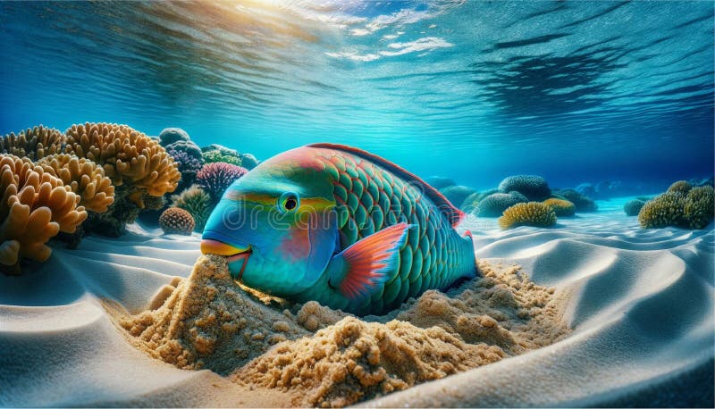 Underwater Parrot Fish Digging Sand Stock Illustration - Illustration ...