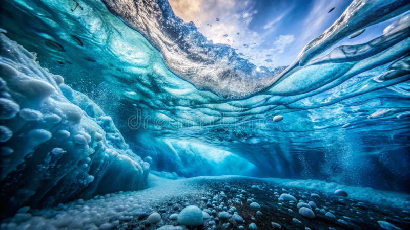 Underwater Perspective Wave S Embrace - Blue Ice and Bubbles Stock ...