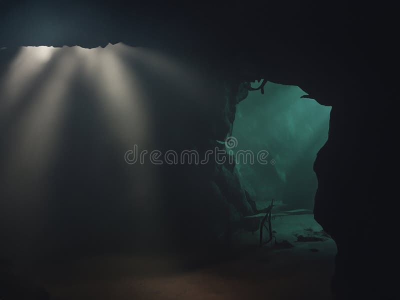 Underwater Photo of Cave with Huge Cave in Deep Dark Stock Illustration ...