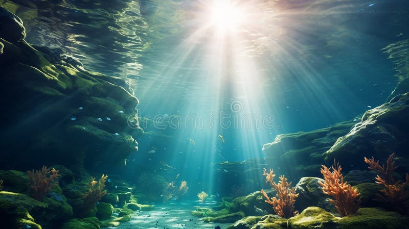 Underwater Photo of Scenery with Sunlight and Beams Underwater Stock ...