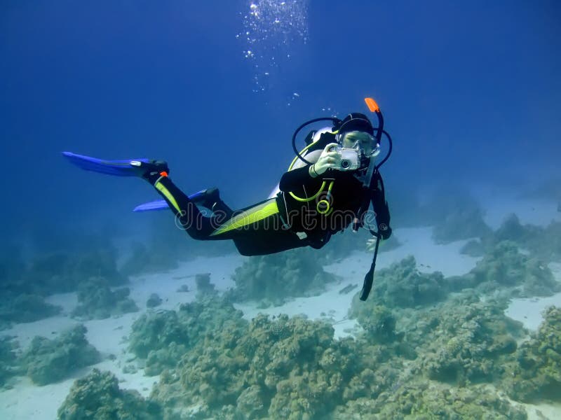 Diver with camera in deep stock image. Image of exotic - 2812267