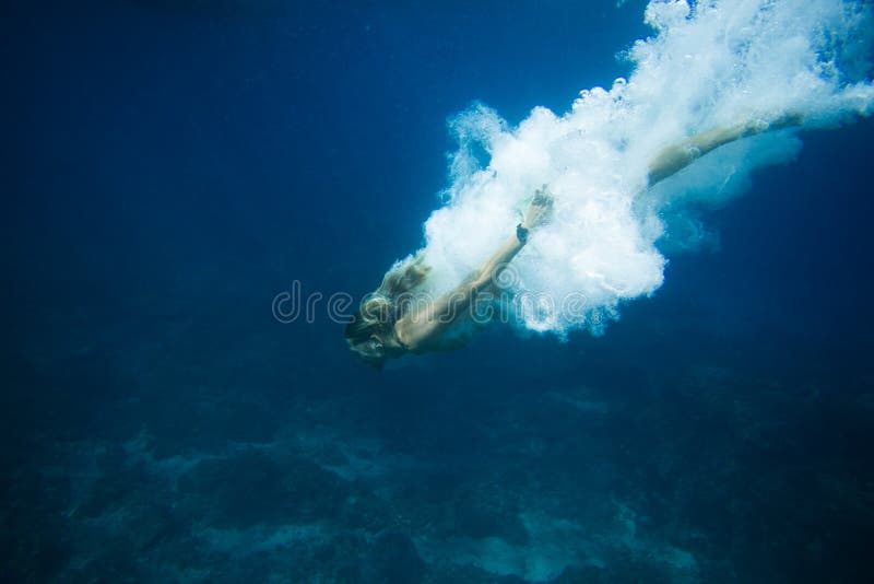 Underwater Pic of Young Man Diving in Ocean Alone Editorial Photo ...