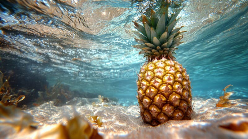 Underwater Pineapple on Sandy Ocean Floor Stock Illustration - Illustration of exotic, pineapple ...