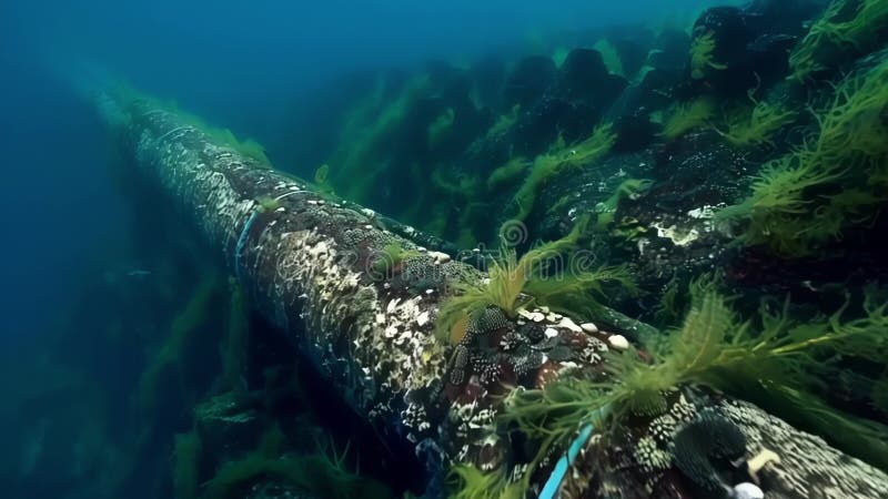 Underwater Pipeline Covered with Marine Growth and Algae Stock Video ...