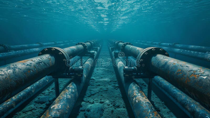 Underwater Pipeline Infrastructure in Ocean Stock Image - Image of ...