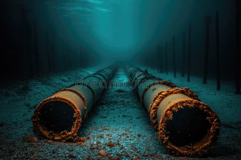 Underwater Pipeline Structure with Rust Corrosion in Ocean Depths Stock ...