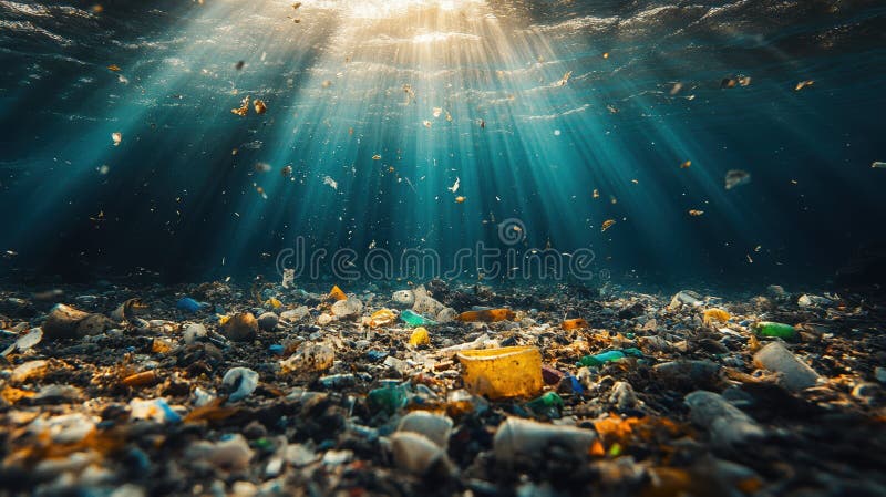 Underwater Pollution Highlighting Plastic Waste and Environmental ...