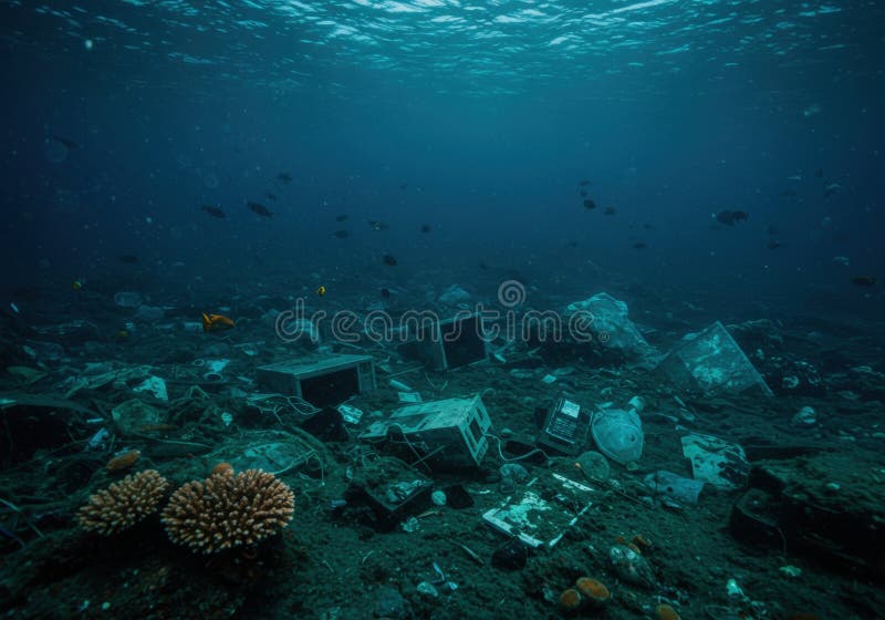 Underwater Pollution: Ocean Floor Littered with Plastic Waste and ...