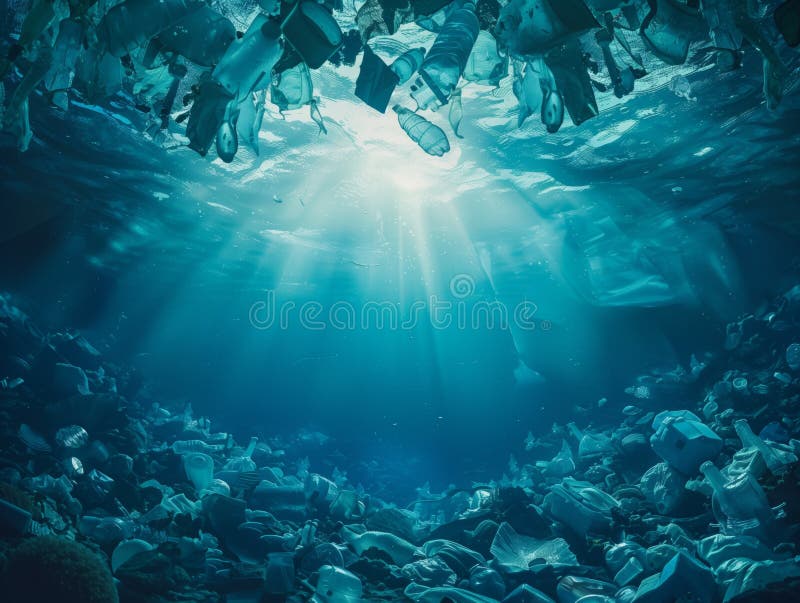 Underwater Pollution with Plastic Waste Stock Illustration ...