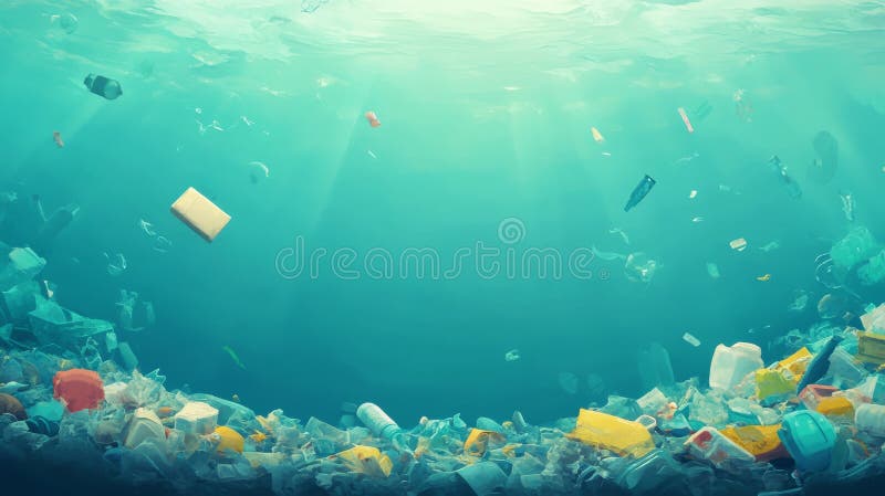 Underwater Pollution Scene with Plastic Debris Floating in Ocean Stock ...