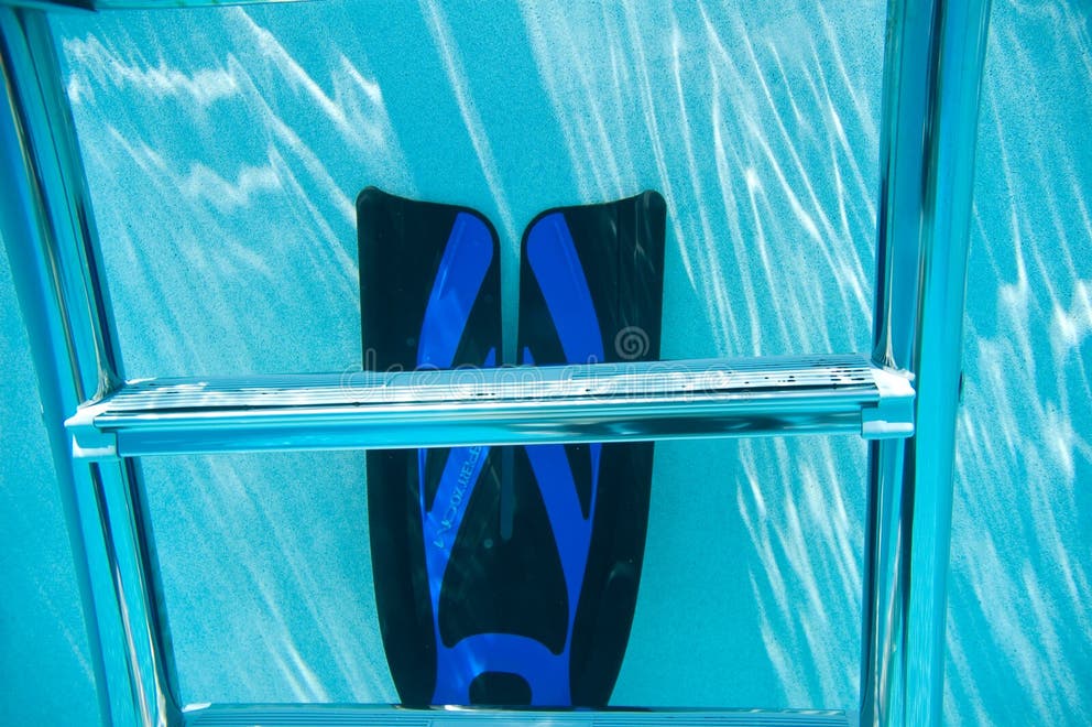 Underwater Pool Ladder and Swim Fin Stock Photo - Image of swim ...