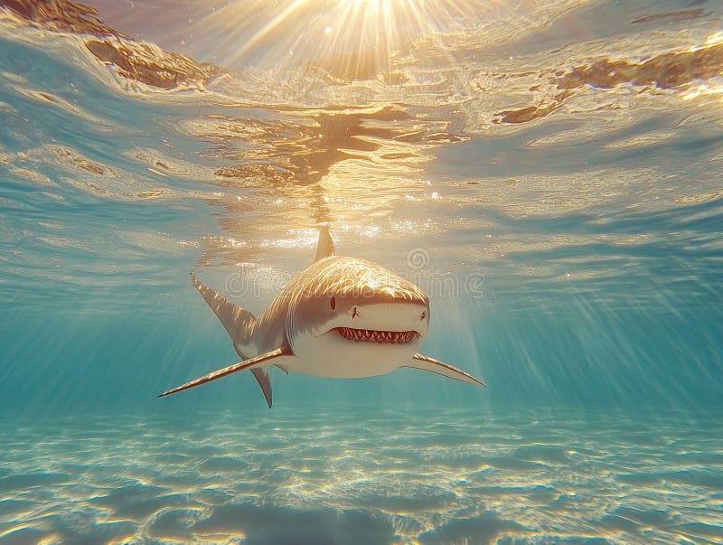 Underwater Predator with Golden Bite Stock Image - Image of shark, blue ...