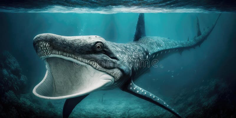 Underwater Prehistoric Creature or Dinosaur Swimming Underwater. Stock ...