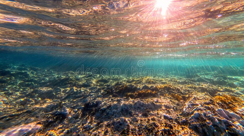 Underwater Rays of Sunlight Highlight Particles in the Ocean Stock ...