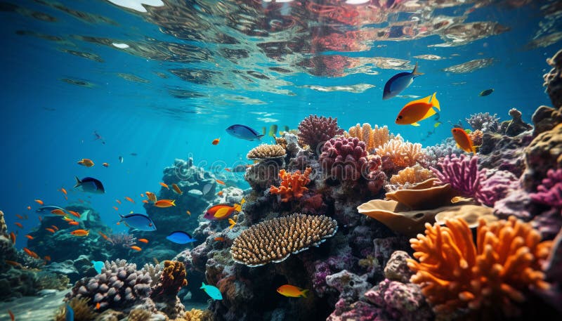 Underwater Reef Fish in Nature, Multi Colored Coral, Tropical Climate ...